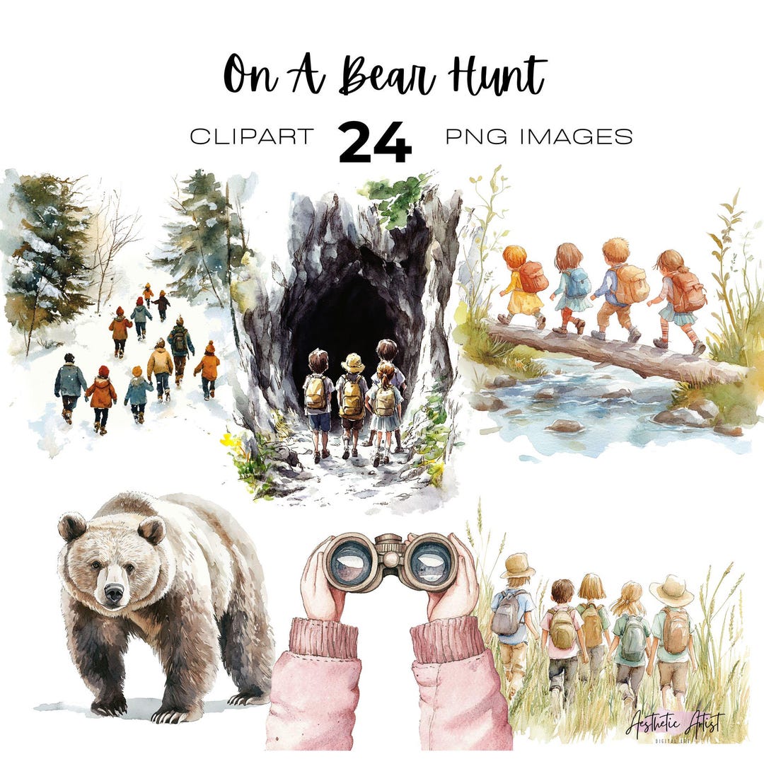 Watercolour on A Bear Hunt Clipart Bundle, Cute Kids, Prechool Kids ...