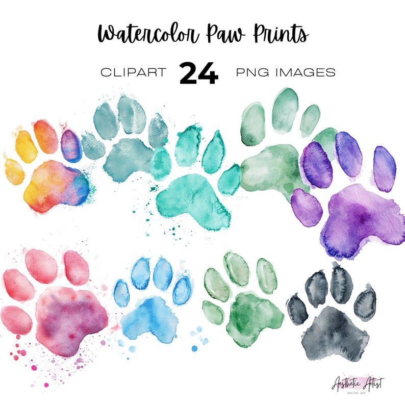 Watercolour Dog Paw Print Clipart, Graphics for Dog Lovers Gift, Paw ...