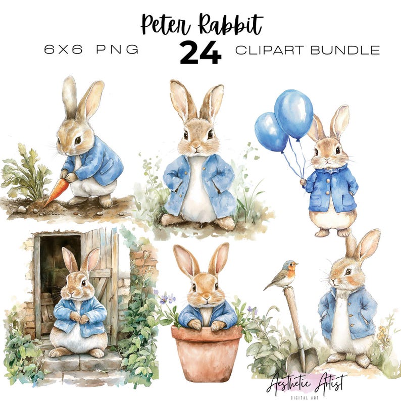 Watercolour Classic Peter Rabbit Clipart Bundle, Beatrix Potter, Bunny ...