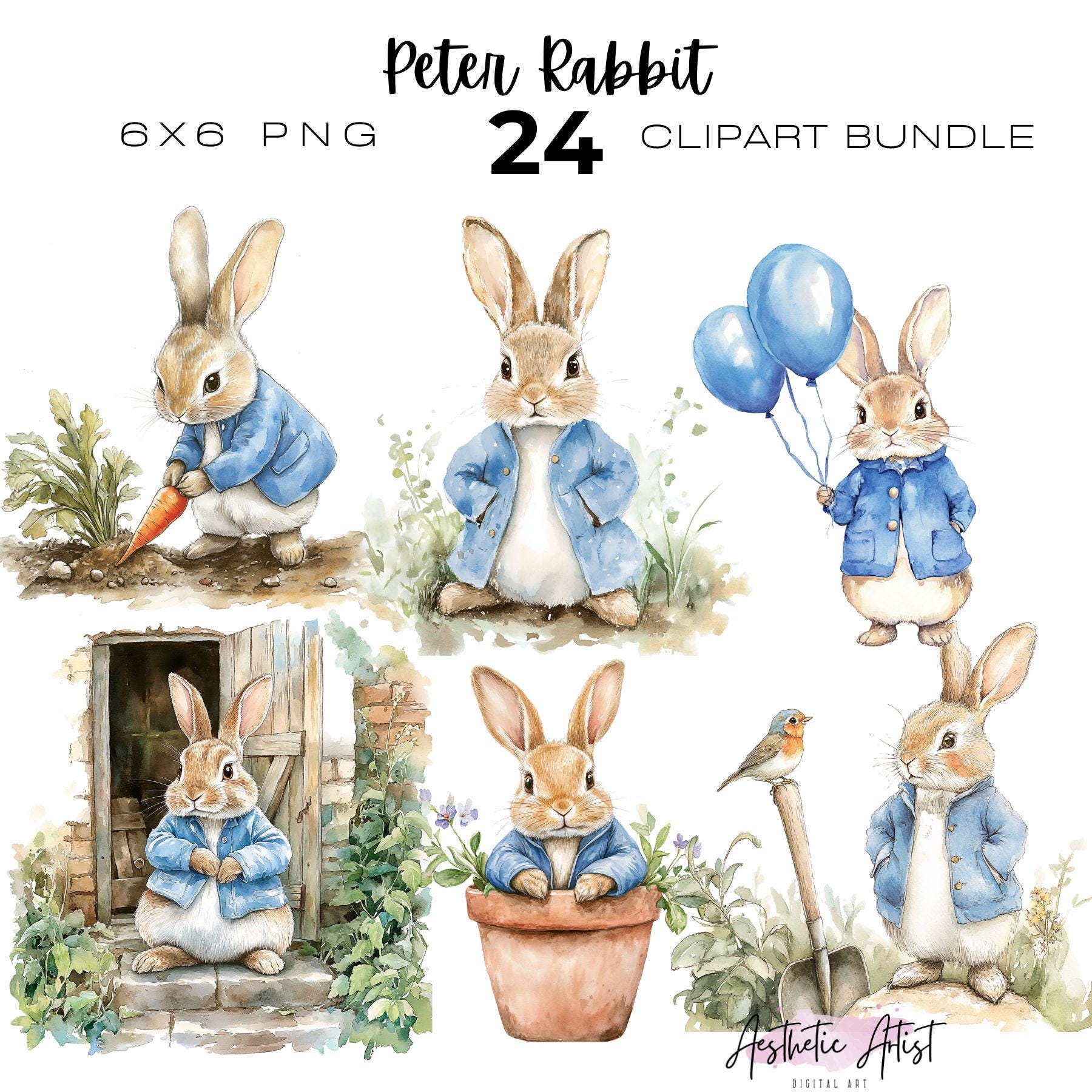 Watercolour Classic Peter Rabbit Clipart Bundle, Beatrix Potter, Bunny ...