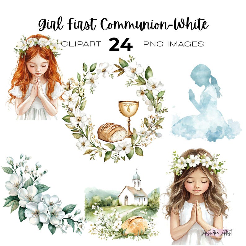 Watercolour Girl First Communion Clipart, Religious, White Floral Png ...