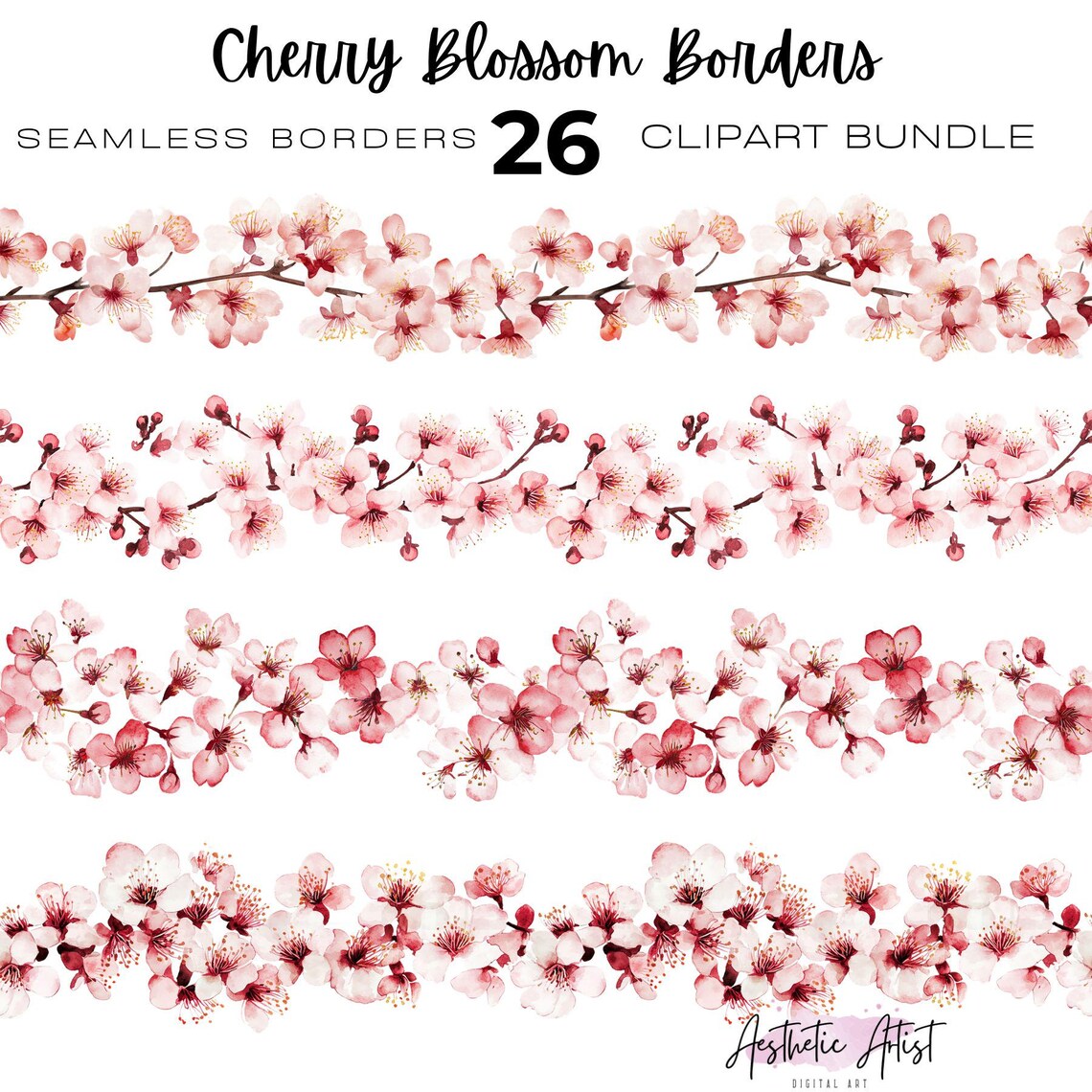 Cherry Blossoms Seamless Borders Clipart, Border Clipart, PNG ...