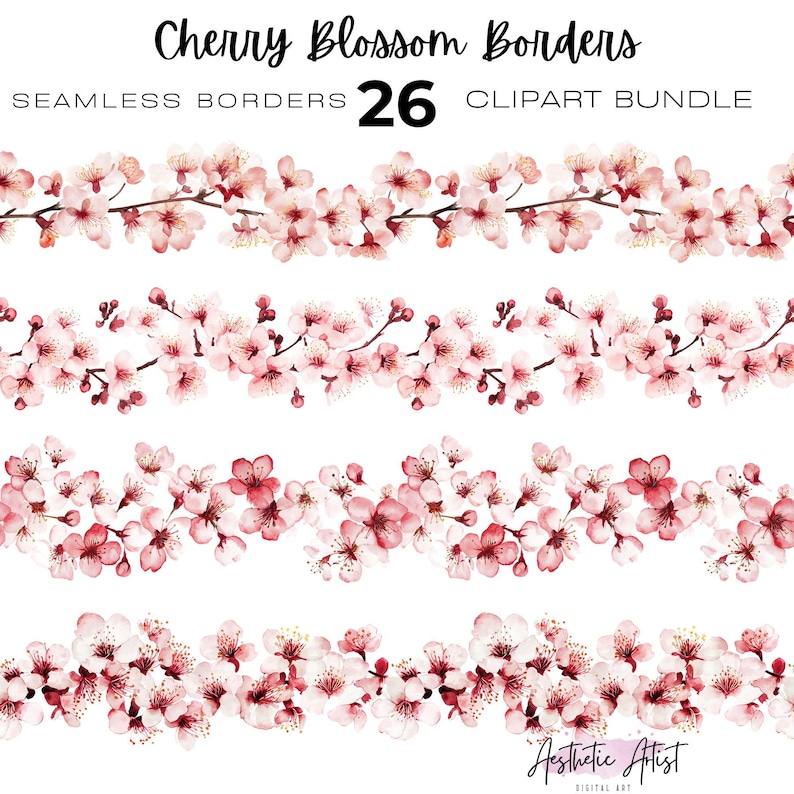 Cherry Blossoms Seamless Borders Clipart, Border Clipart, PNG ...
