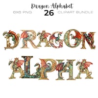 Fantasy Dragon Alphabet & Numbers Clipart: Colorful Dragon Font ...