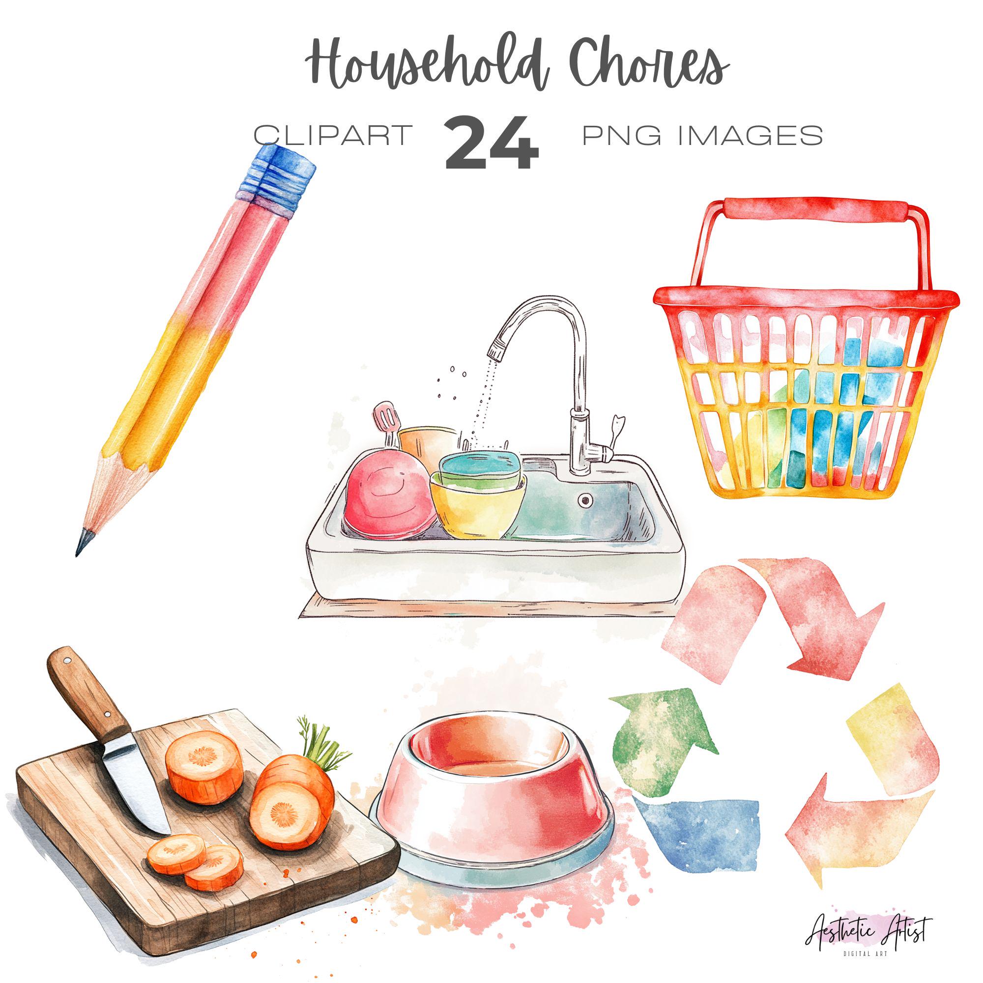 Watercolour Planner Household Chores Clipart, Graphics for Planners ...