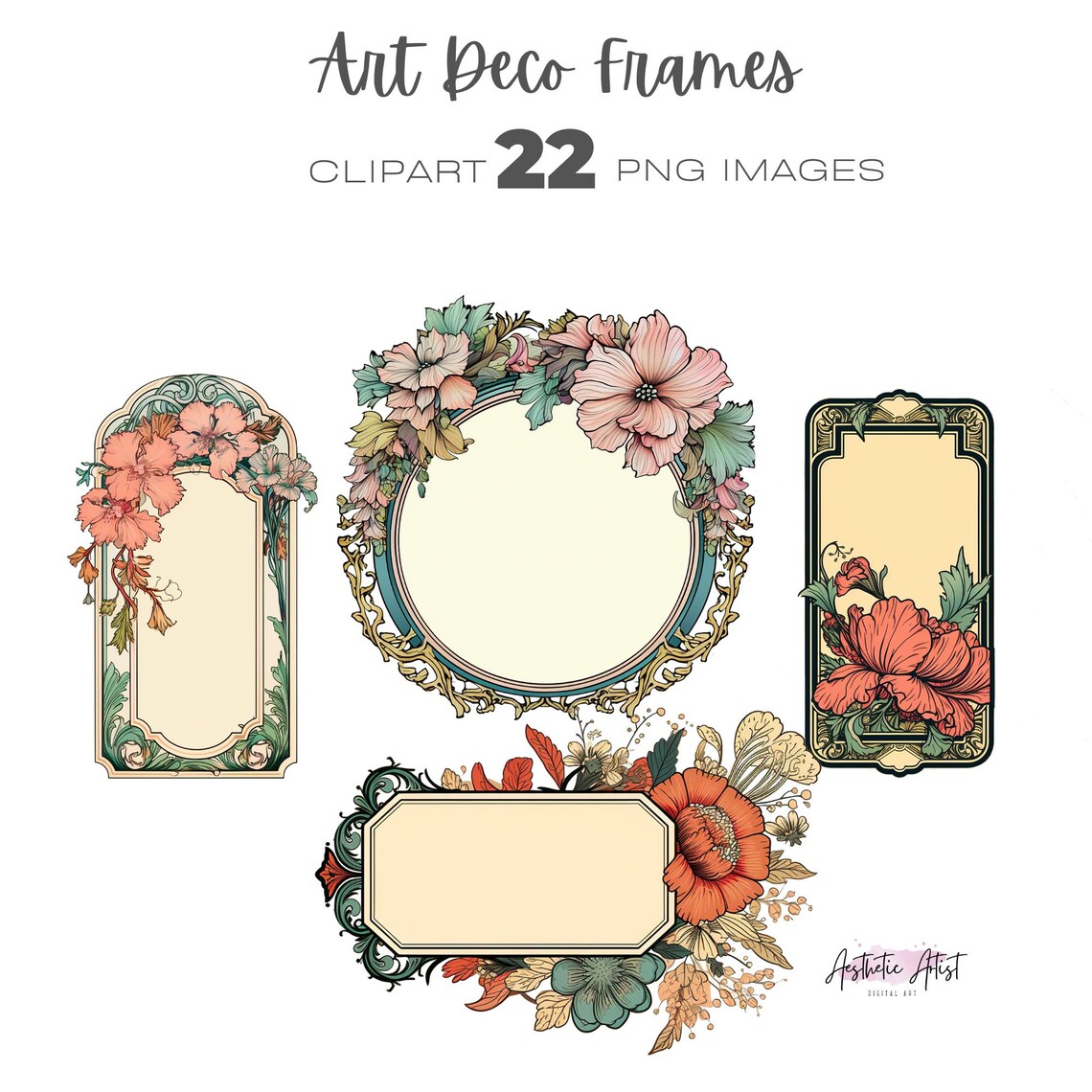 Ornate Floral Borders, Frames and Tags, Art Deco, Cherry Blossom ...