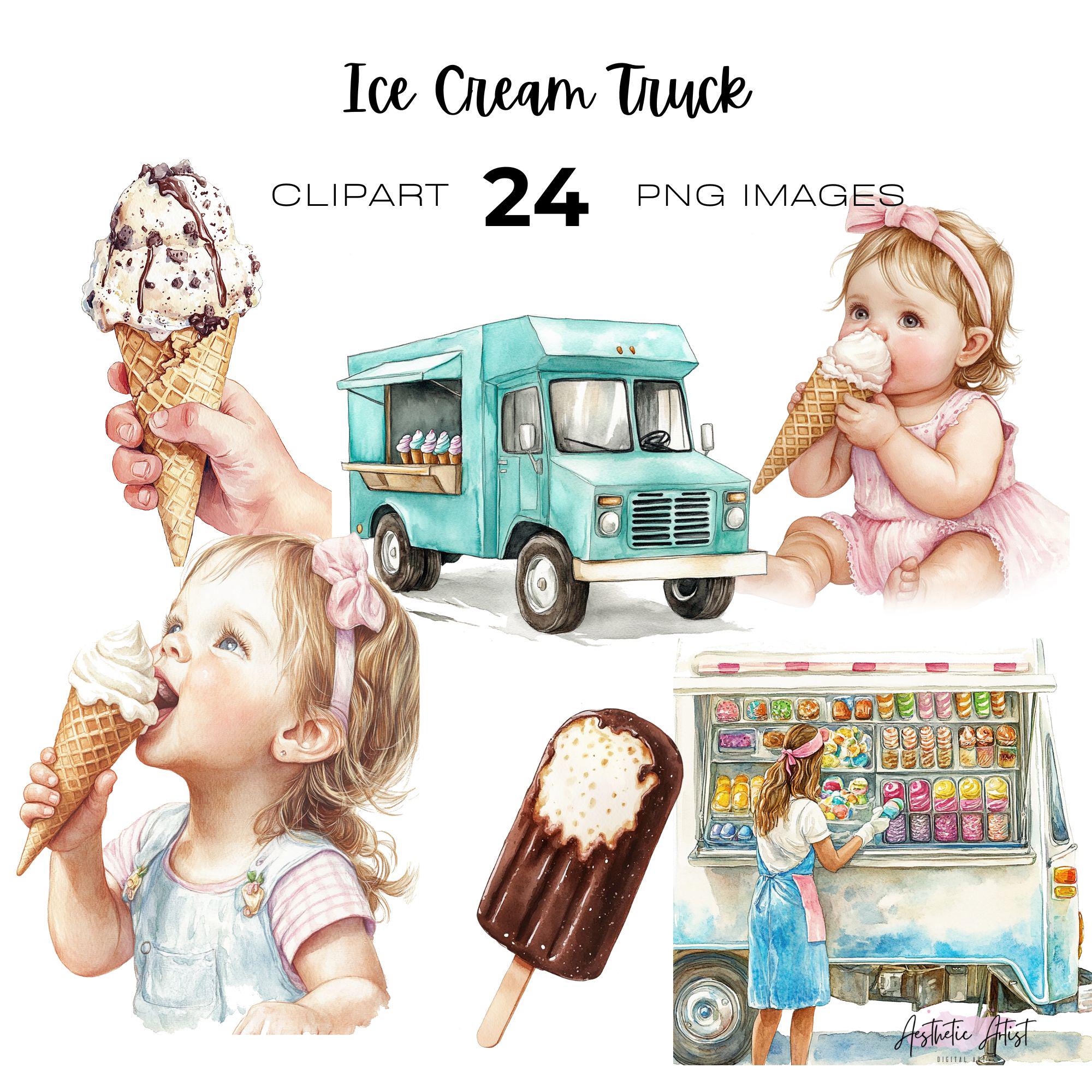 Ice Cream Truck Clipart, Summer Png, Ice Cream Man Clip Art, Watercolor ...