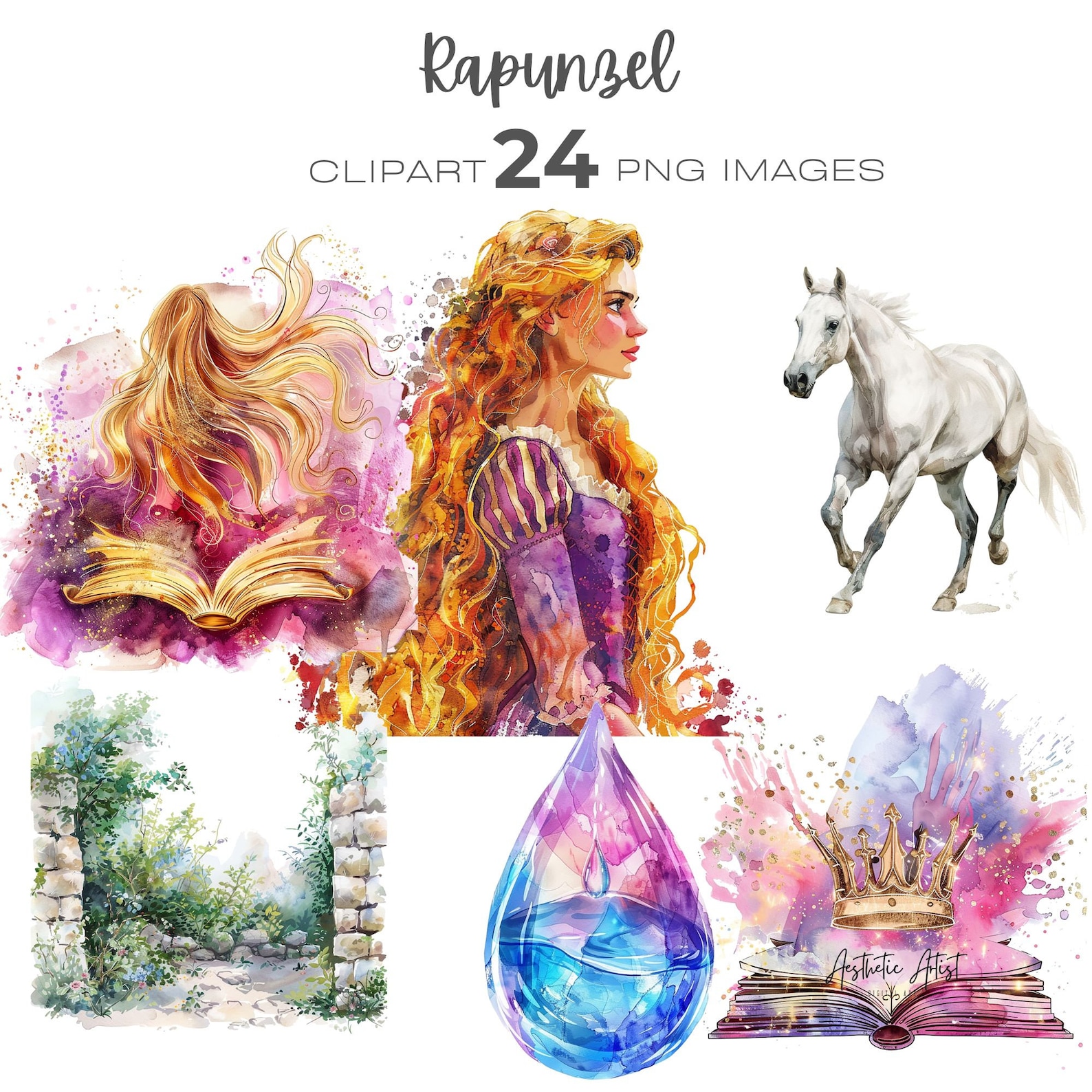 Rapunzel Clipart, Castle Tower Fairy Tale, Fairy Tale Book Hair Clipart ...