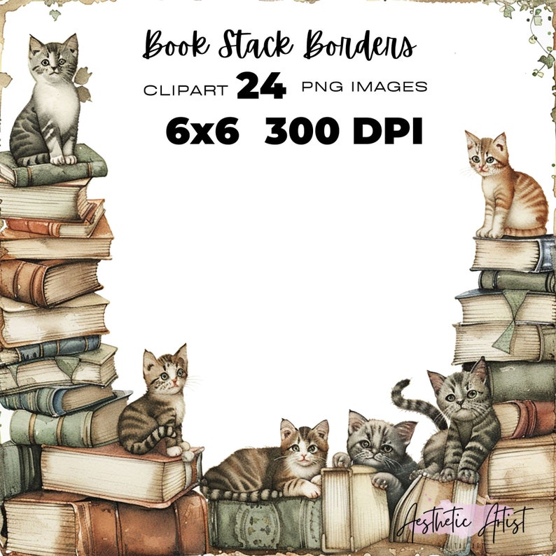 Watercolour Stack of Books Clipart Bundle, Library, Book Stack Border ...
