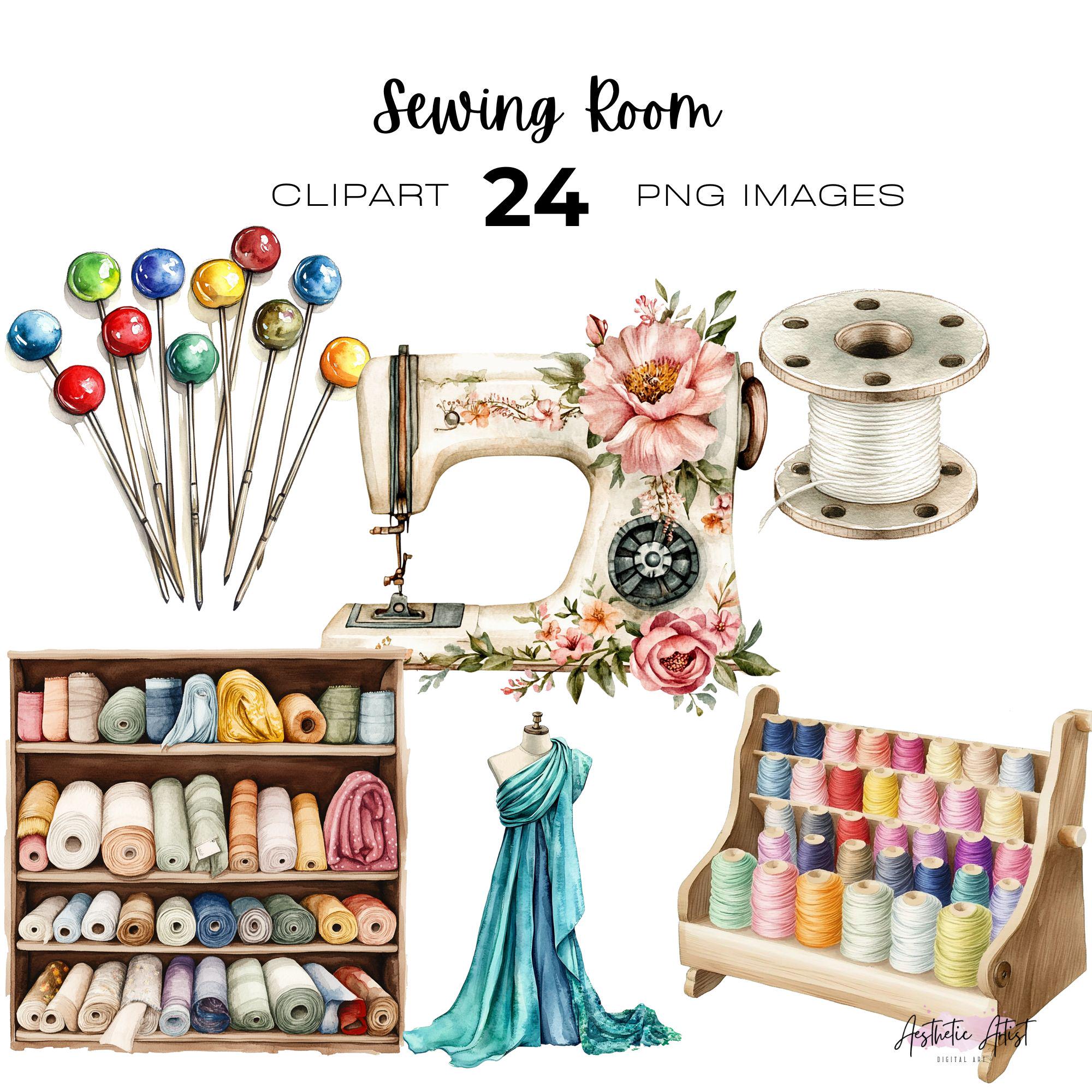 Watercolour Sewing Room Clipart, Graphics for Sewers, Sewing Machine ...