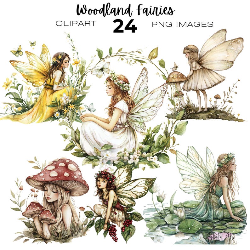 Watercolour Woodland Fairies Clipart Bundle, Art Nouveau, Forest Fairy ...