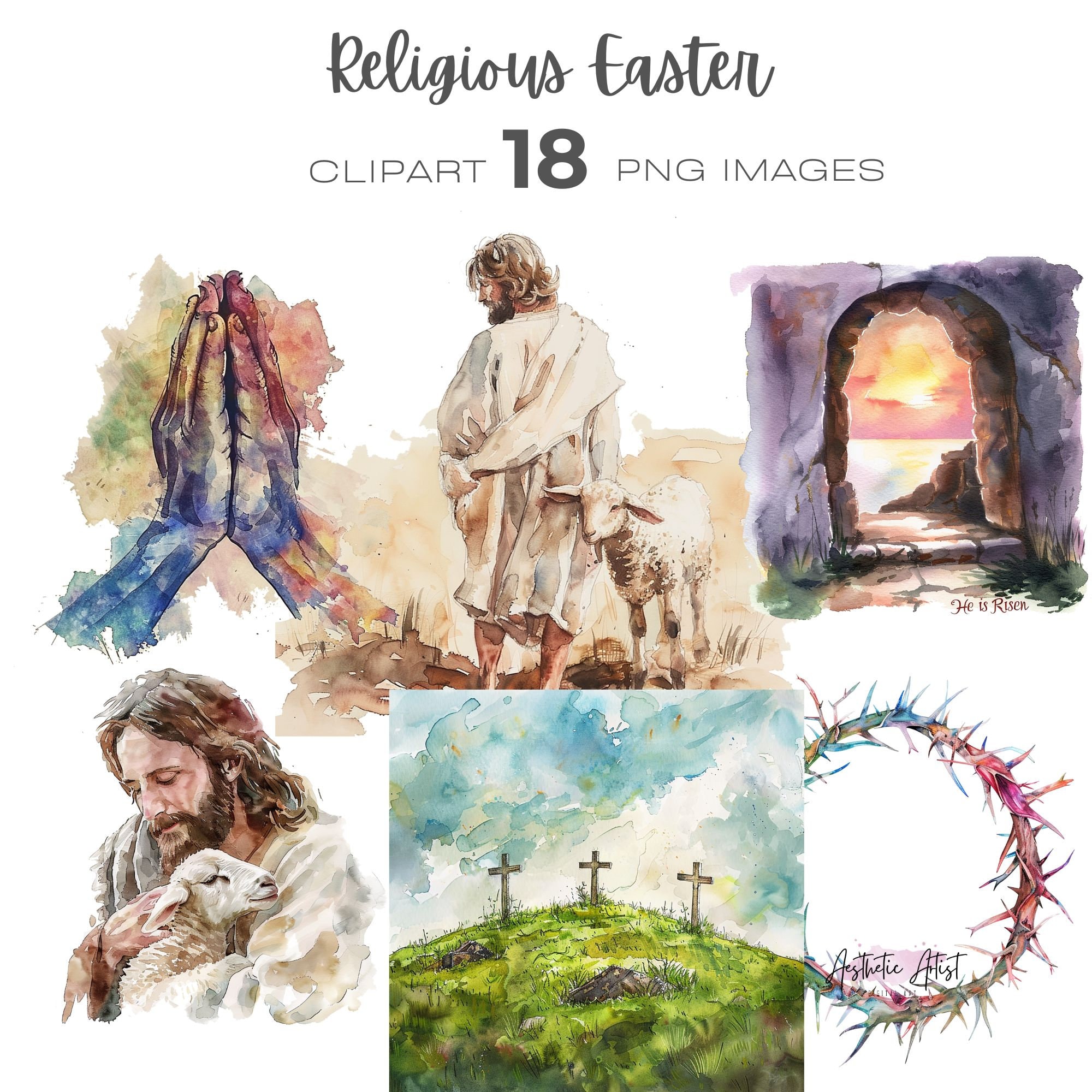 Watercolour Religious Easter Clipart Bundle, Christian, Tomb Clipart ...