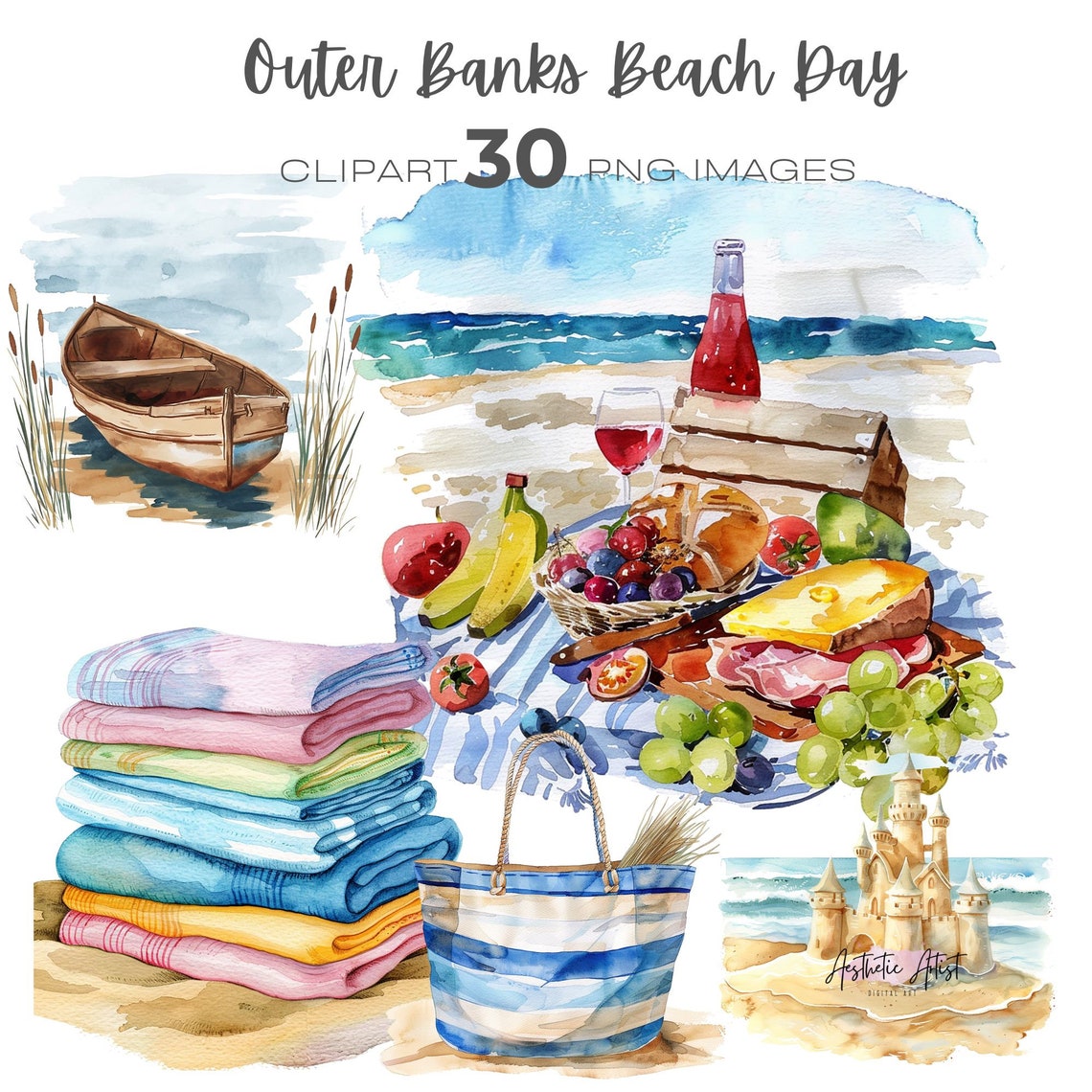 Outer Banks Beach Clipart, Kitty Hawk Png, Beach Day Clip Art, Classic ...