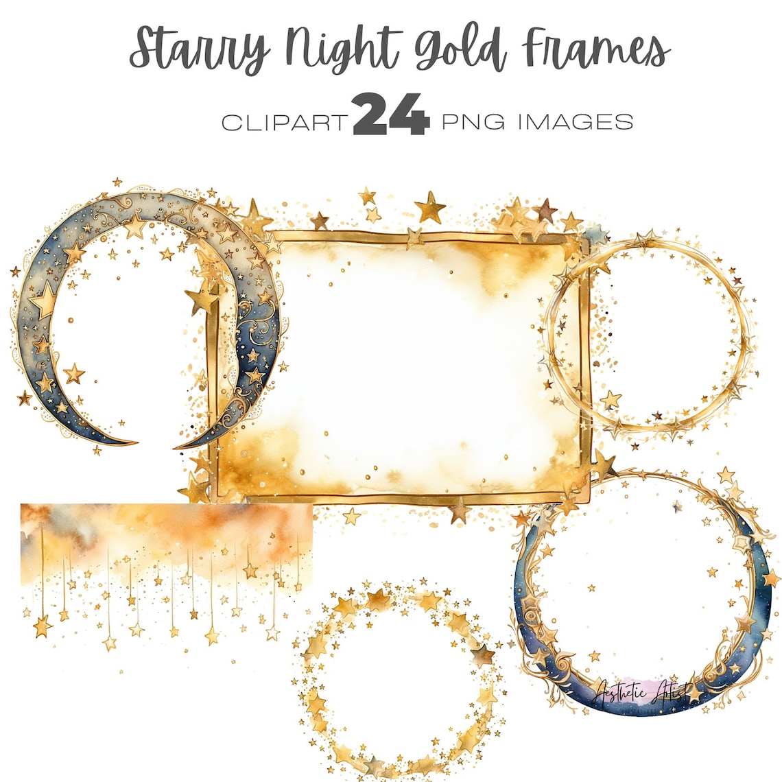 Starry Night Gold Frames Clipart, Celestial Png, Magic Clip Art ...