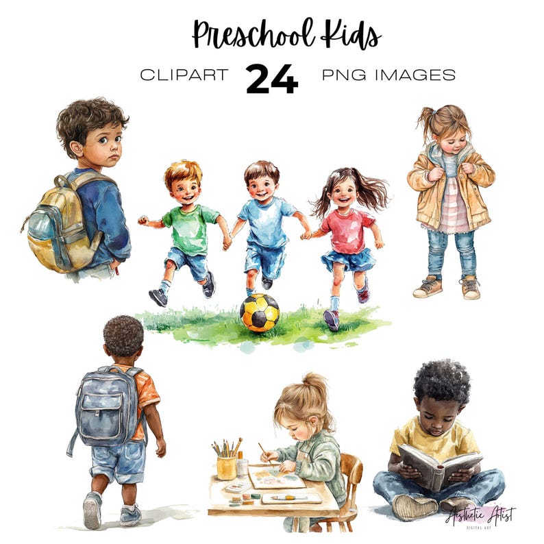 Watercolour Preschool Kids Clipart Bundle, Cute Kids, School Kids ...