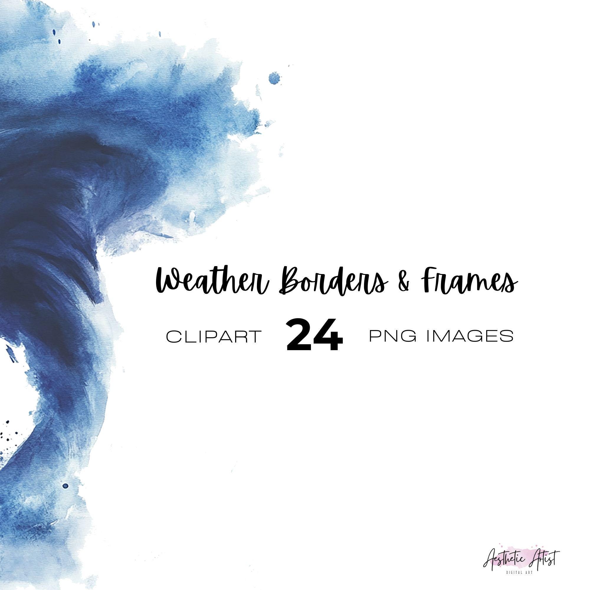 Watercolour Weather Frames and Borders Clipart Bundle, Thunderstorm ...