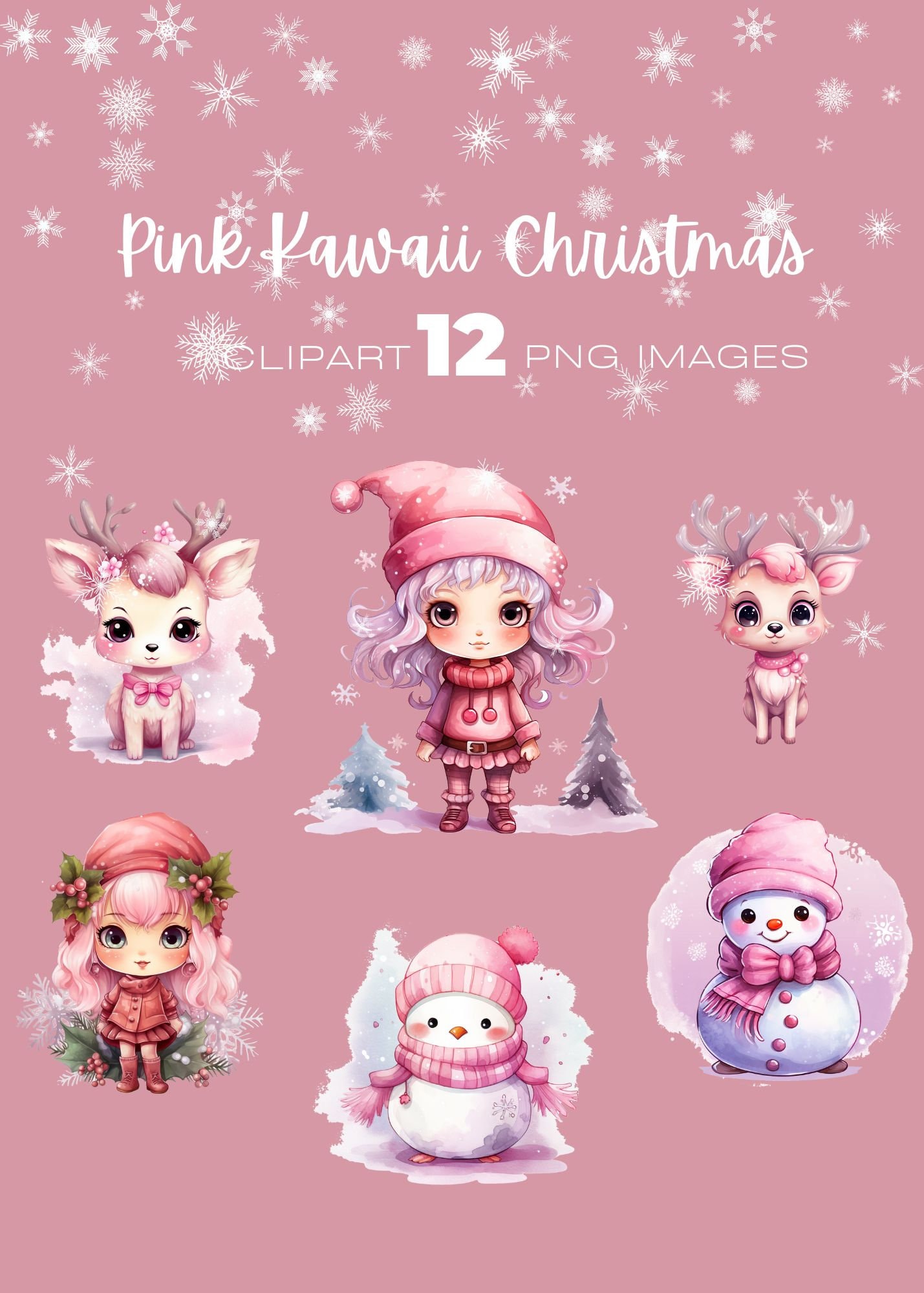 Pink Kawaii Christmas Clipart, Xmas Png, Pastel Christmas Clip Art ...