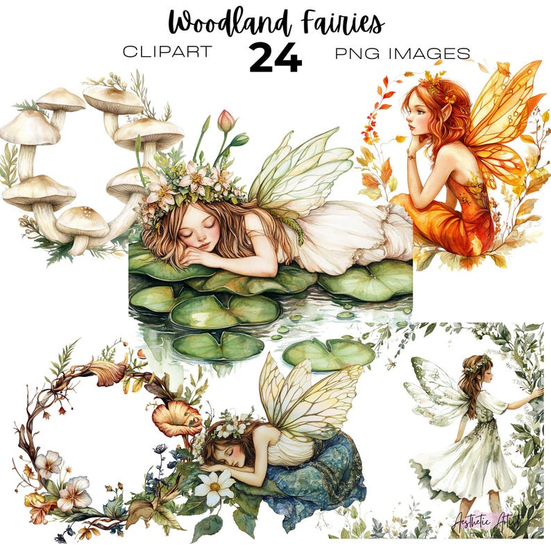 Watercolour Woodland Fairies Clipart Bundle, Art Nouveau, Forest Fairy ...