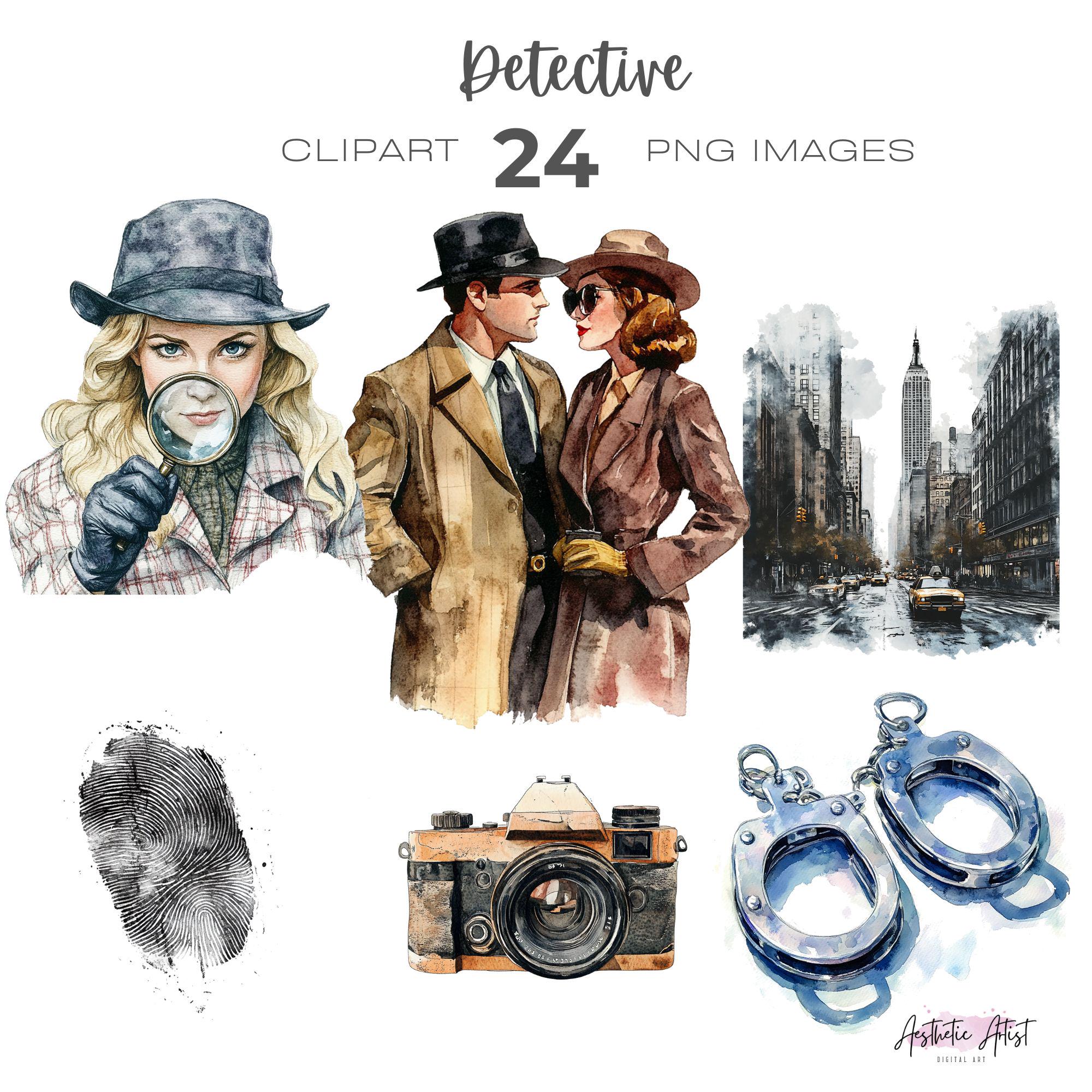 Watercolour Detective Clipart, Mystery Graphics, 1940s Film Noir Png ...
