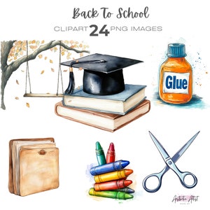 Watercolour Back to School Clipart Bundle, Library, School Supplies ...