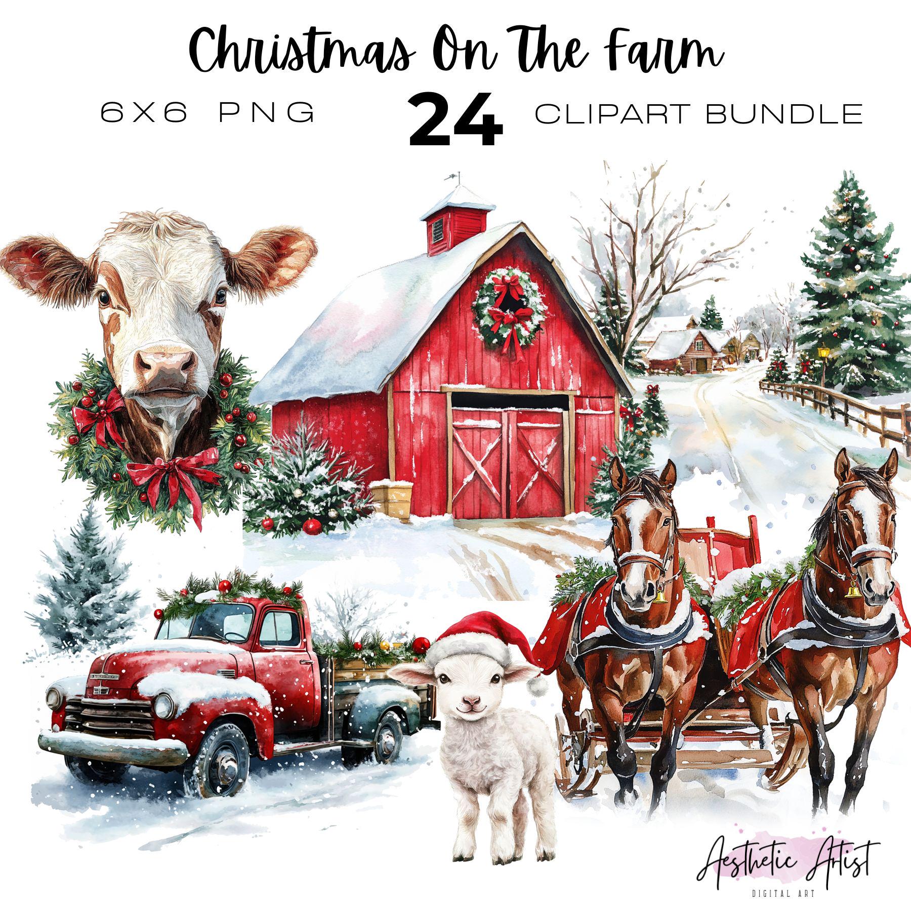 Christmas on the Farm Clipart, Farmhouse Png, Barn Christmas Clip Art ...