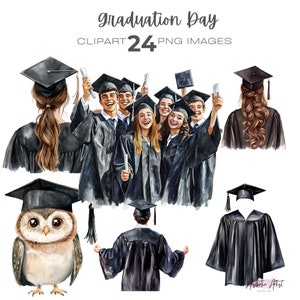 Watercolour Graduation Day Clipart Bundle, High School, Graduate ...