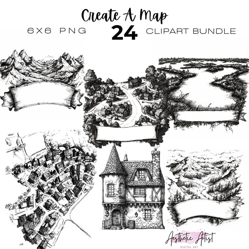 Map Creator Clipart, RPG Map, Pen and Ink Map Clipart, Create A Map ...