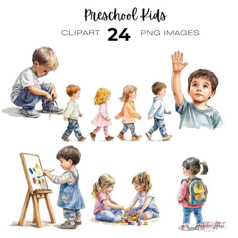 Watercolour Preschool Kids Clipart Bundle, Cute Kids, School Kids ...