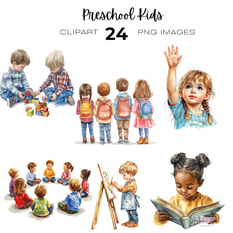 Watercolour Preschool Kids Clipart Bundle, Cute Kids, School Kids ...