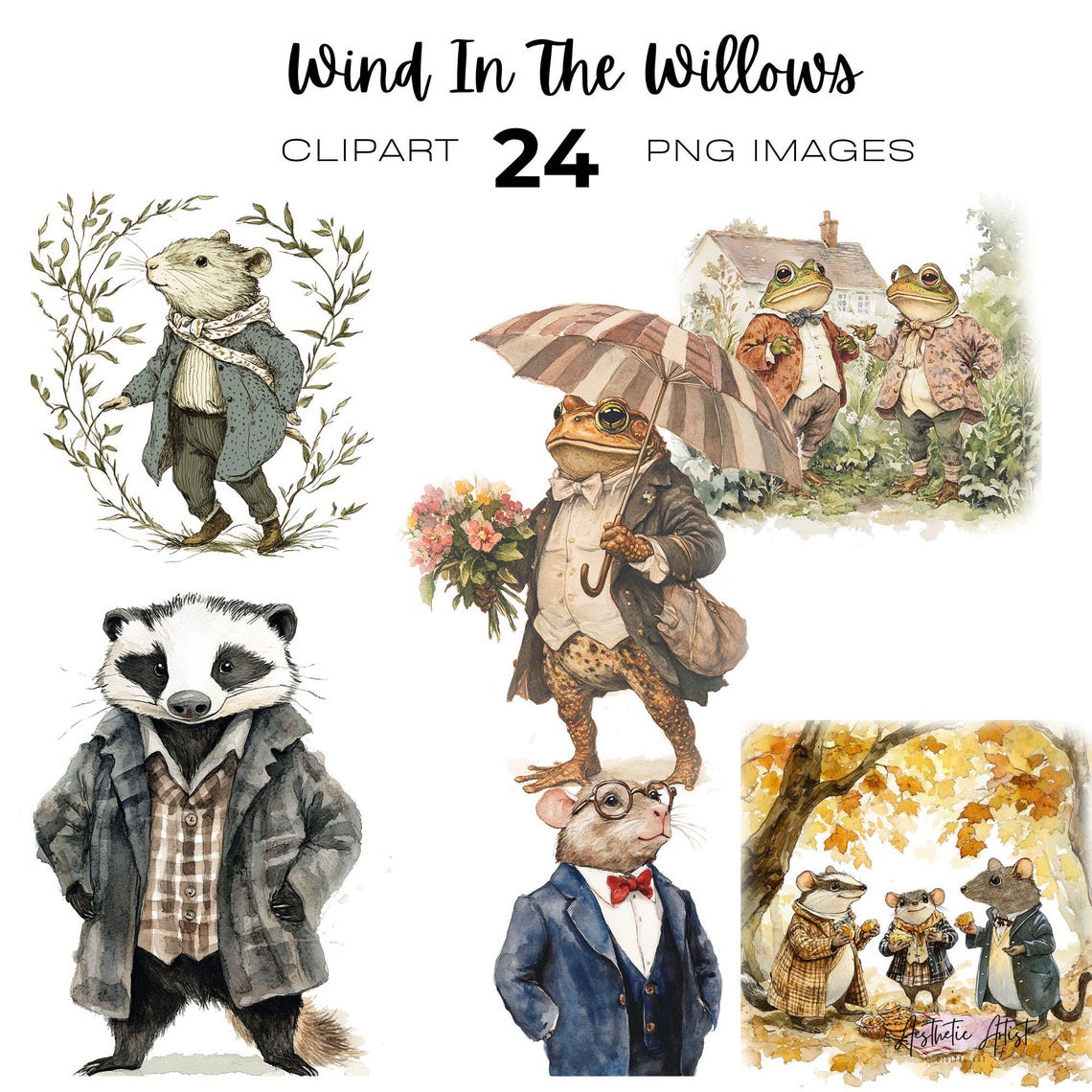 Watercolour Classic Wind in the Willows Clipart, Mr. Toad, Toad Hall ...