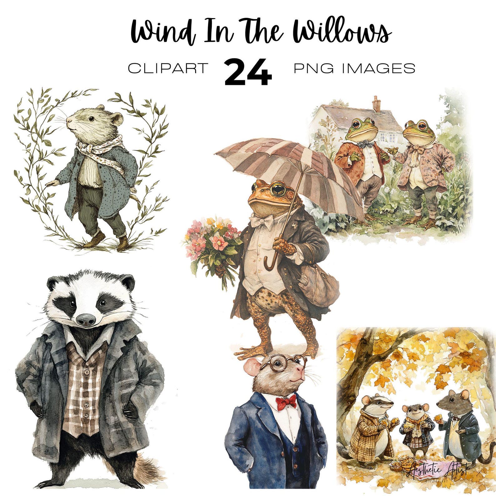 Watercolour Classic Wind in the Willows Clipart, Mr. Toad, Toad Hall ...