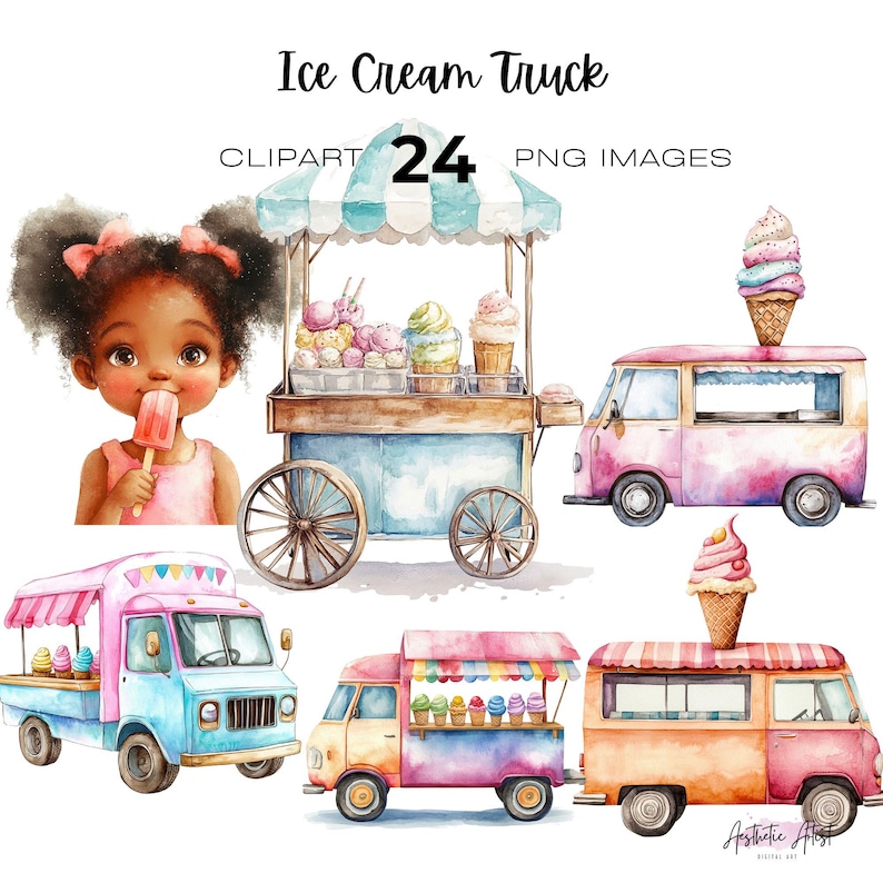 Ice Cream Truck Clipart, Summer Png, Ice Cream Man Clip Art, Watercolor ...