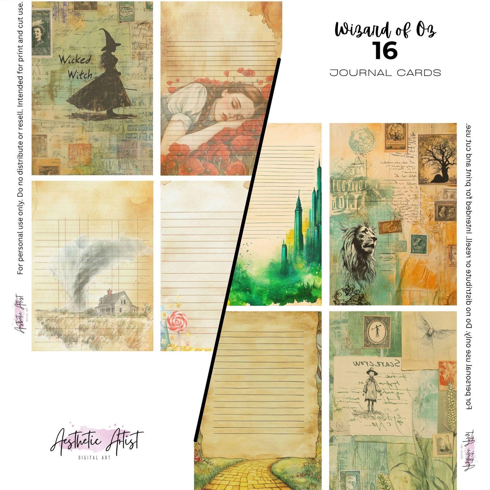 Wizard of Oz Journal Cards, Dorothy Fairy Tale, the Wizard Junk Journal ...