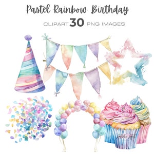 Pastel Rainbow Birthday Clipart, Watercolor Clipart, Birthday Candles ...