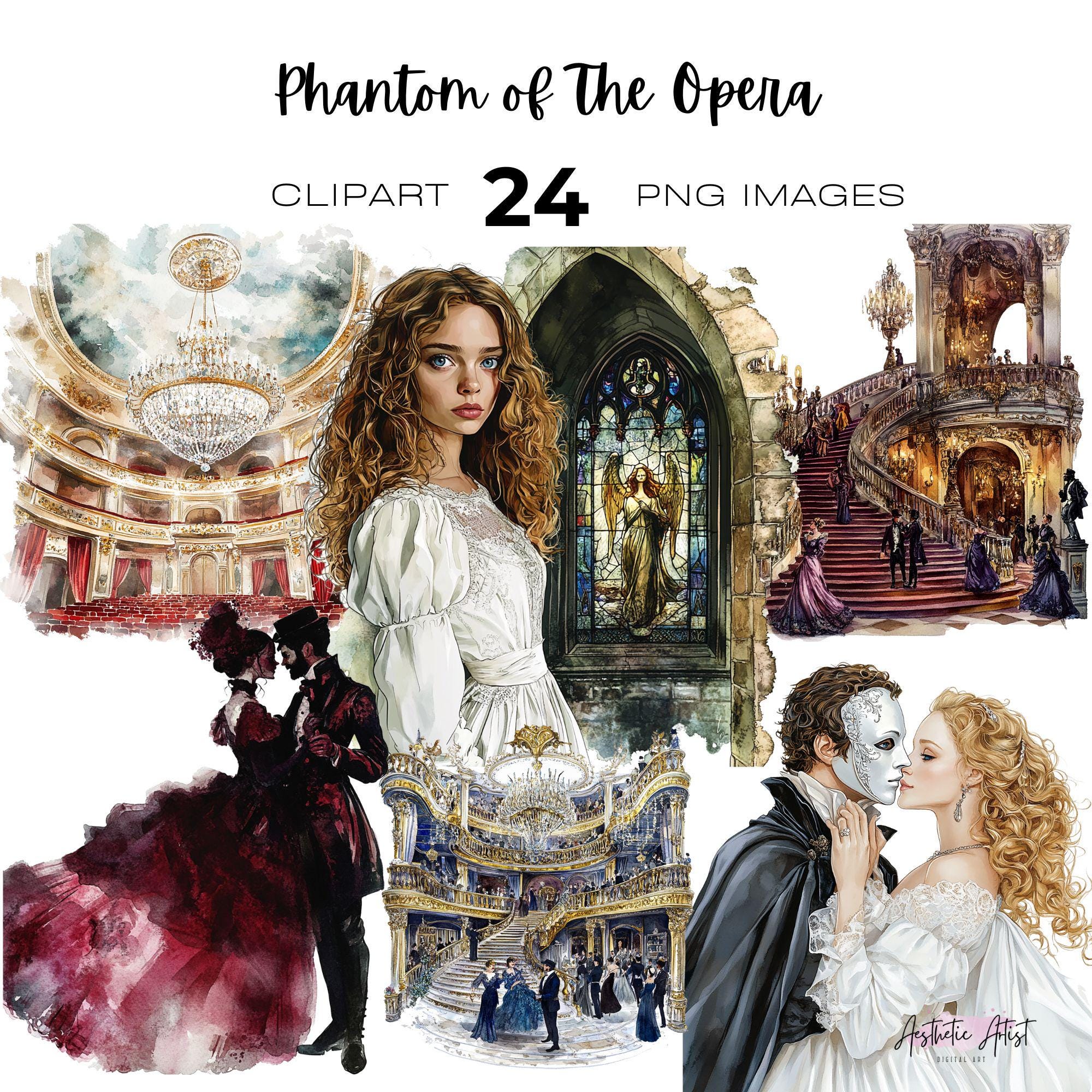 Watercolour Phantom of the Opera Clipart, Opera House, Fantasy Book ...