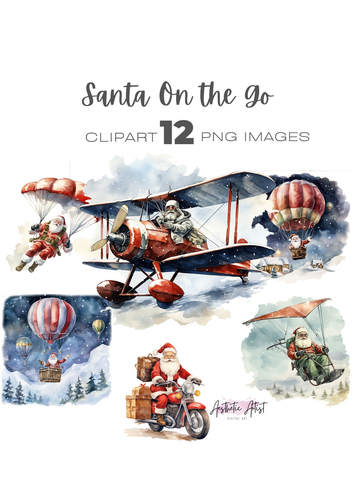 Santa on the Go Christmas Clipart, Xmas Png, Motorcycle Santa Clip Art ...