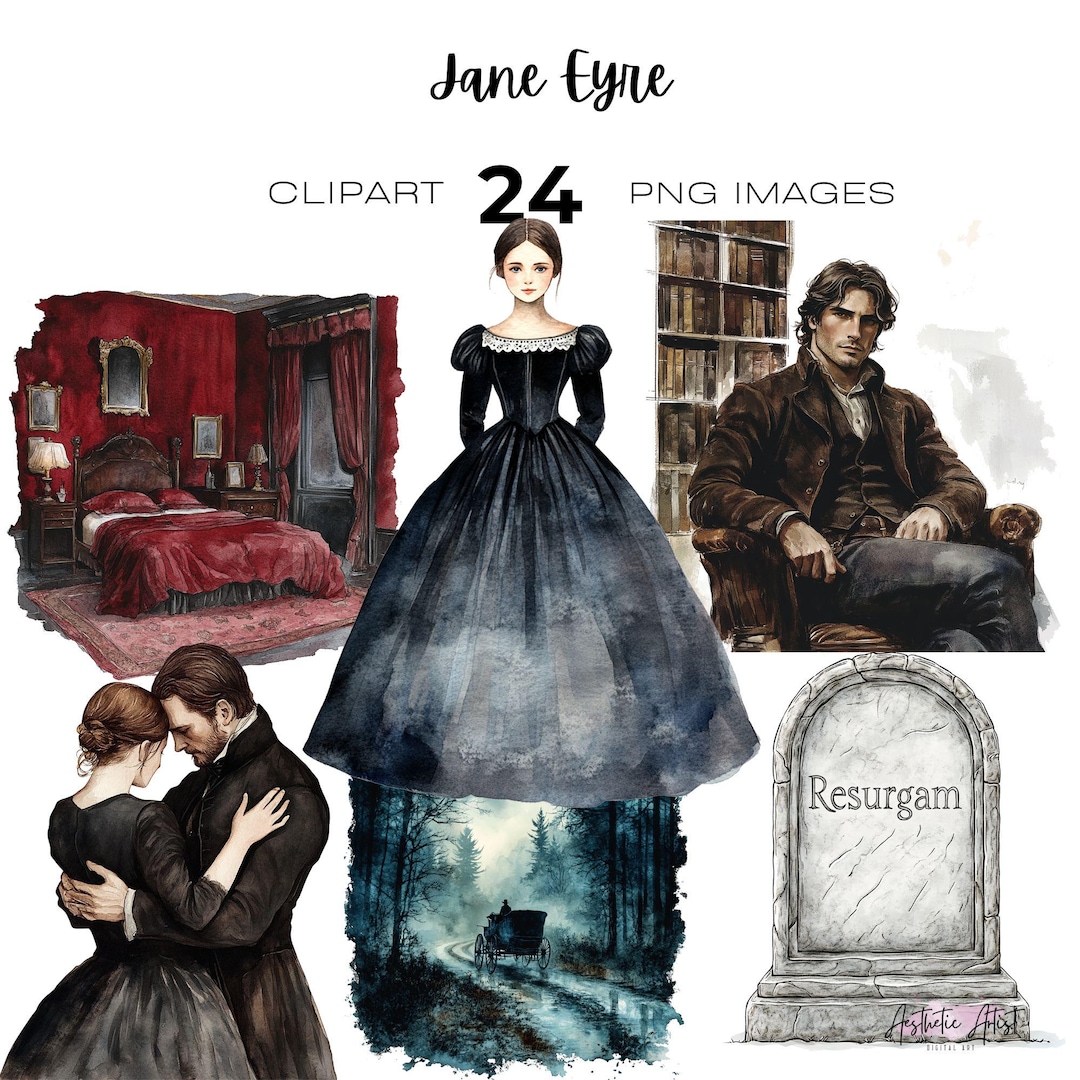 Watercolor Jane Eyre Clipart, Classic Story, Thornfield Hall, Mr ...