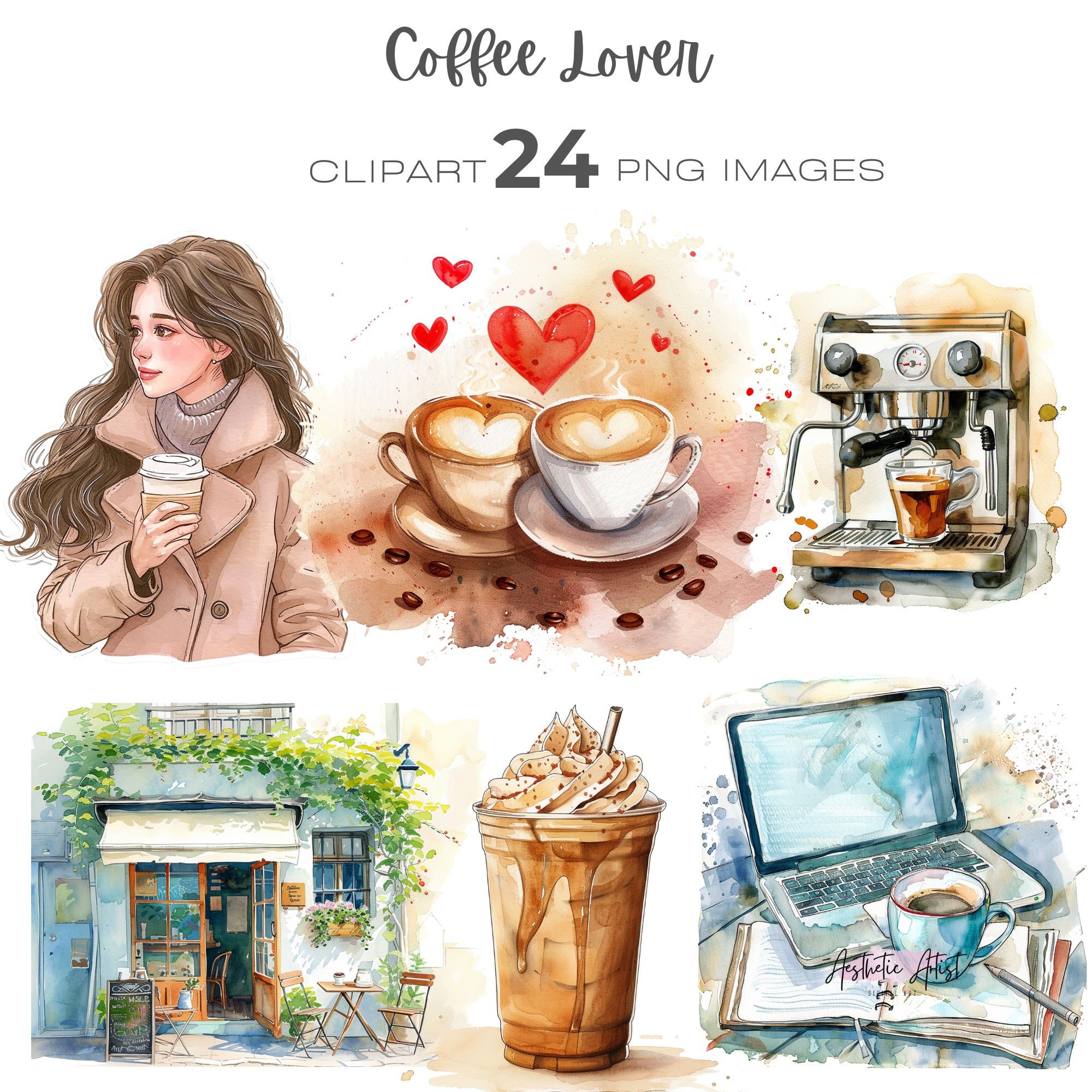 Watercolour Coffee Lover Clipart, Espresso Clipart, Americanno Clipart ...
