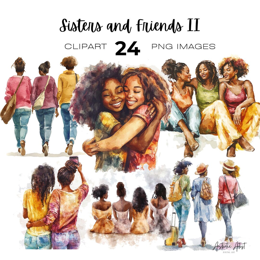 Watercolor Sisters and Friends II Clipart, Girls Trip, Friendship Png ...