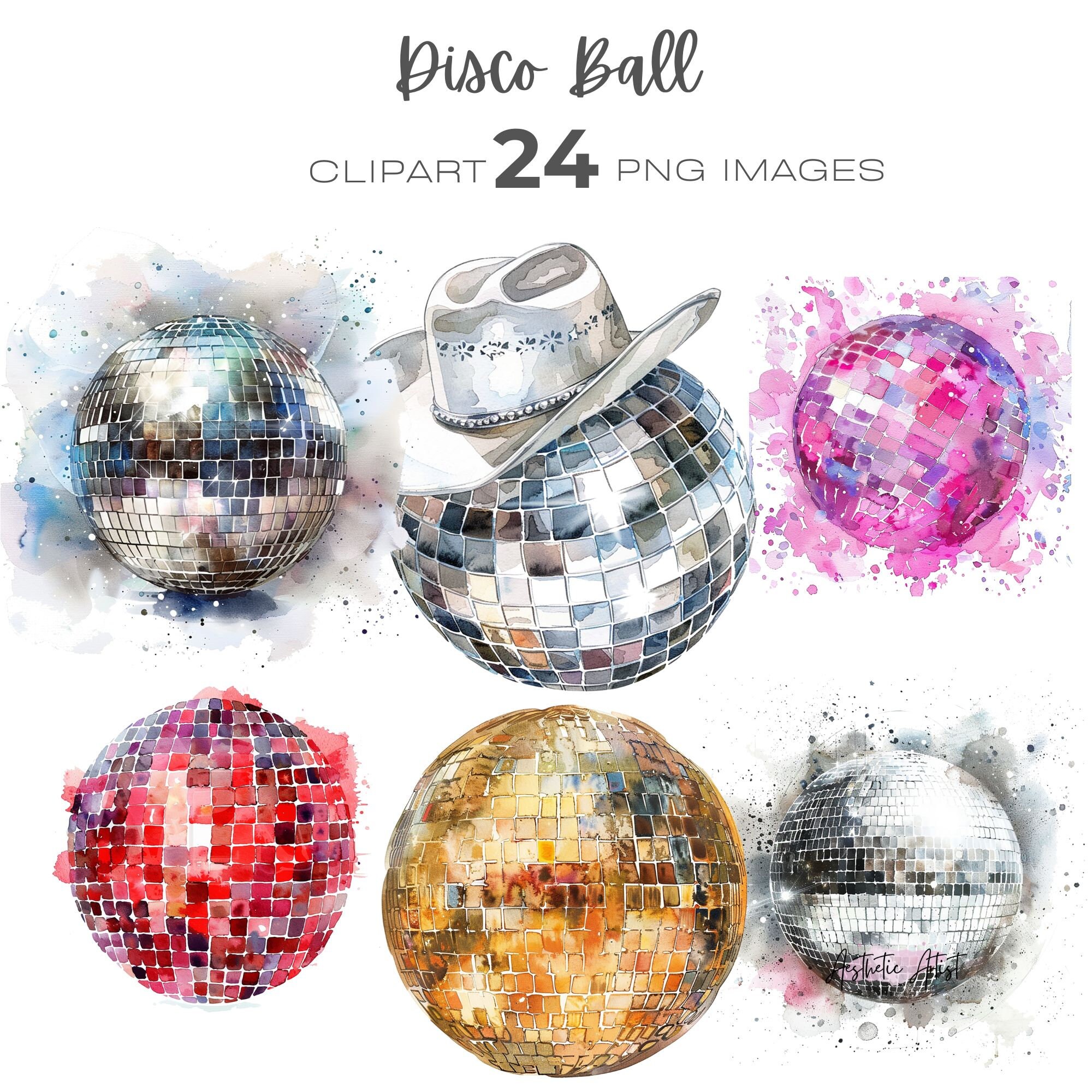 Disco Ball Clipart, Watercolor Clipart, Party Decor, Retro, Dancing ...