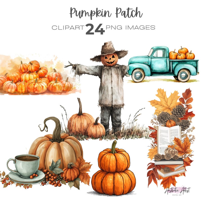 Watercolour Pumpkin Patch Clipart Bundle, Autumn, Fall Pumpkin Clipart ...