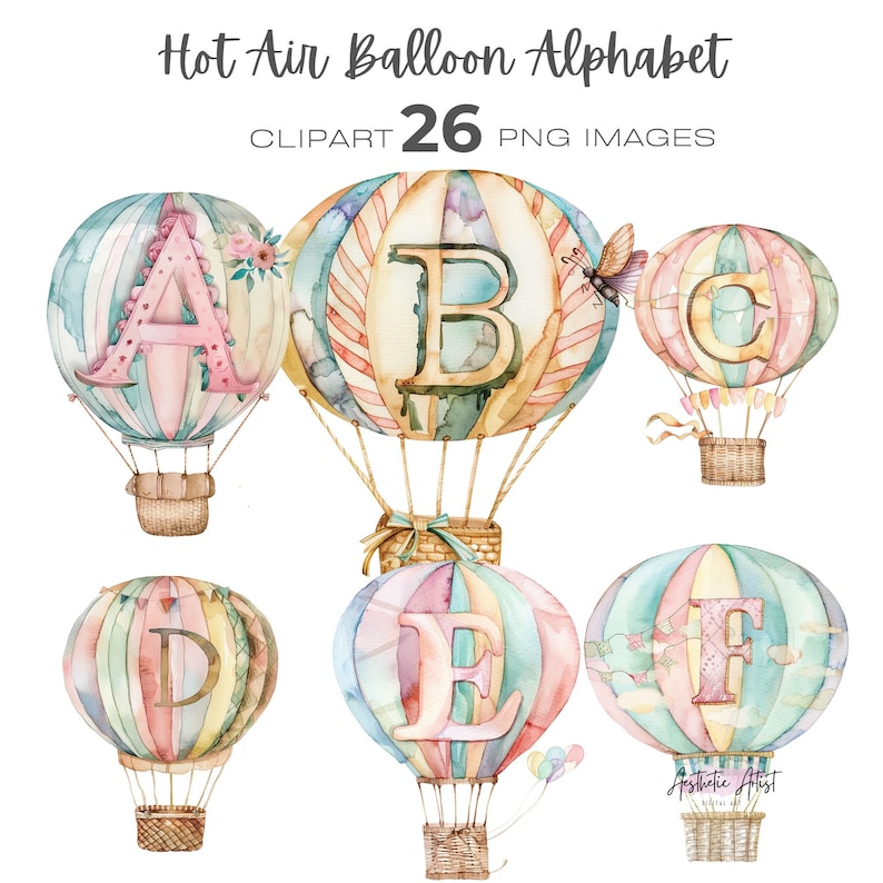 Hot Air Balloon Clipart, Pastel Baby Shower, Nursery Art Clipart - Etsy