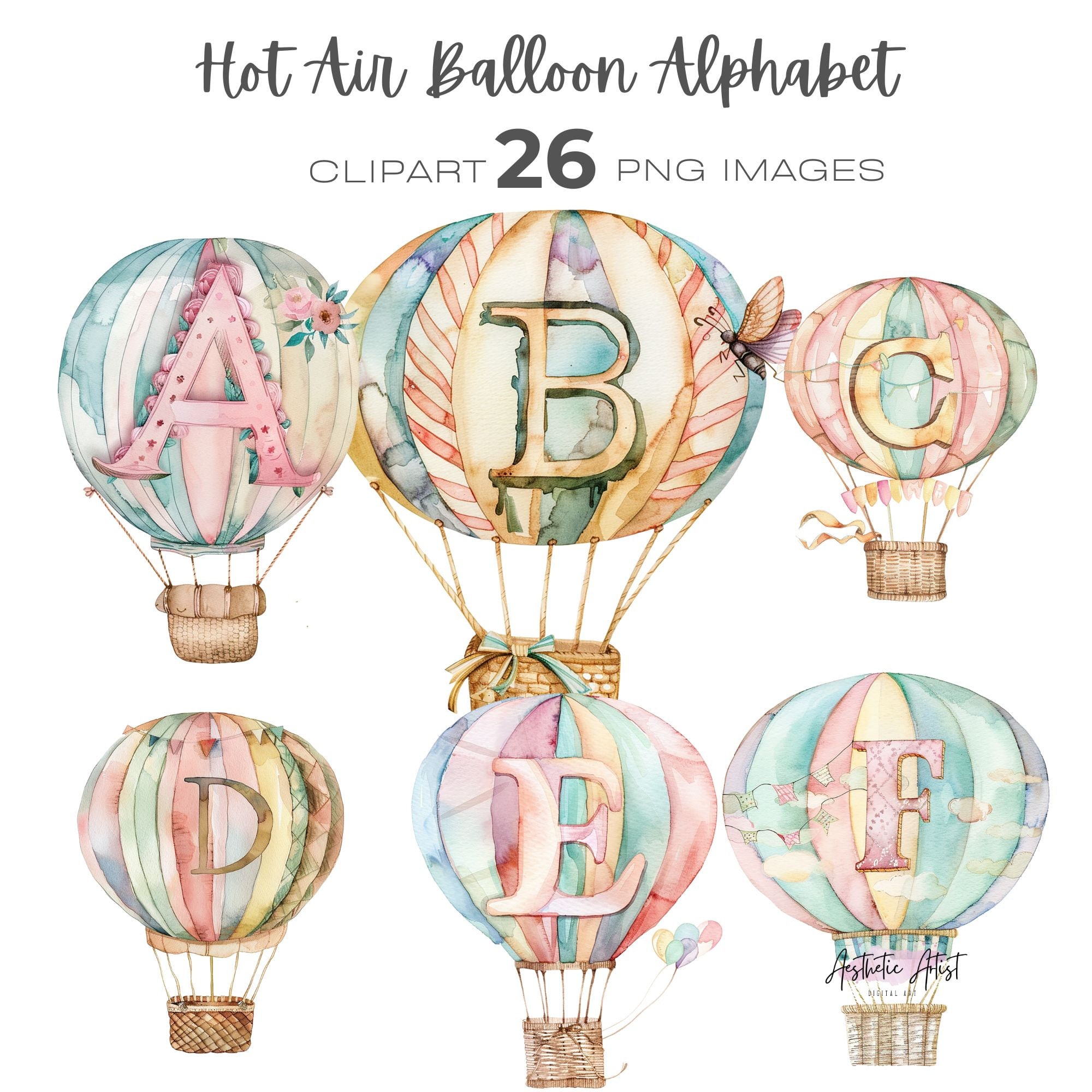 Hot Air Balloon Clipart, Pastel Baby Shower, Nursery Art Clipart - Etsy