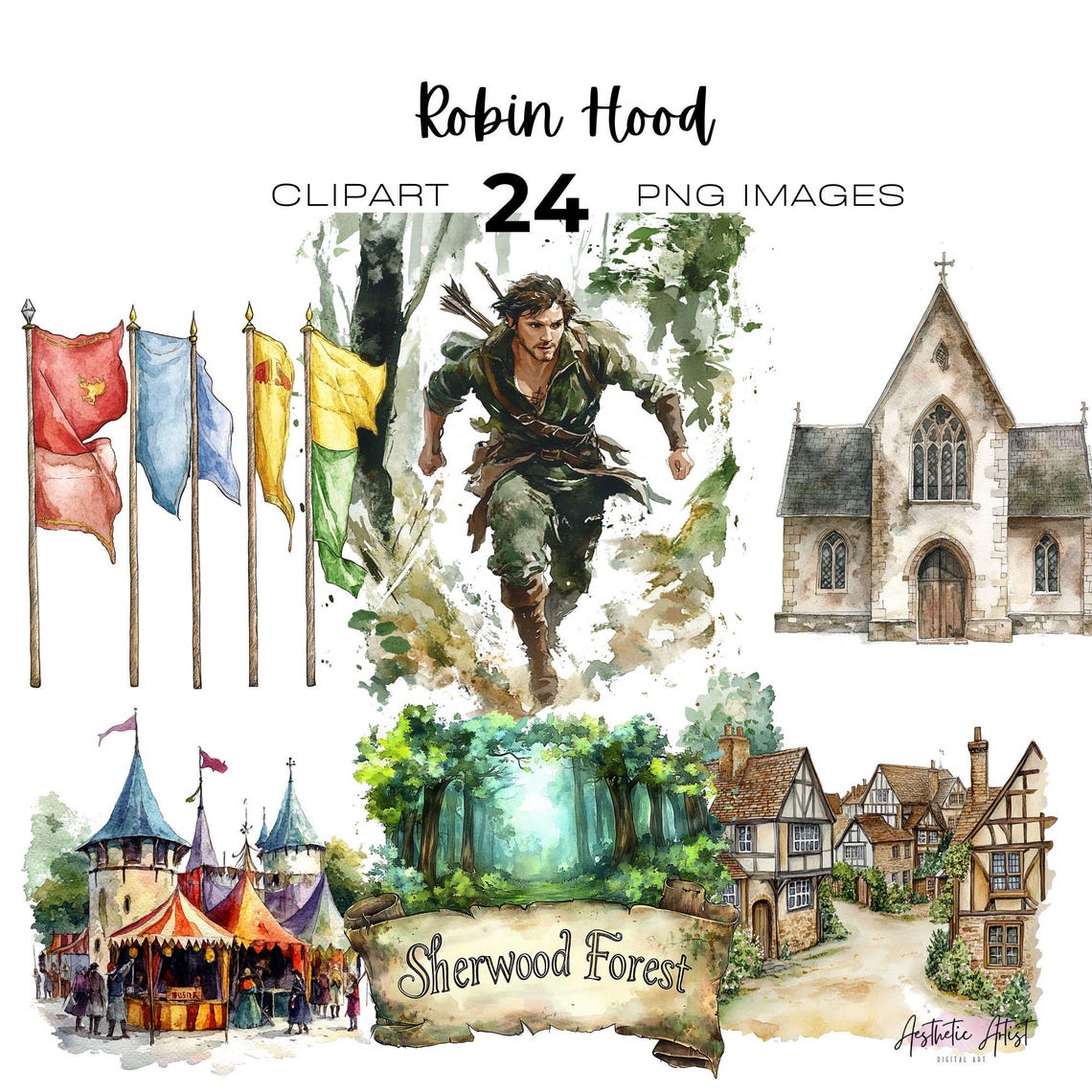 Robin Hood Clipart, Fairy Tale, Folk Tale Clipart, Sherwood Forest ...