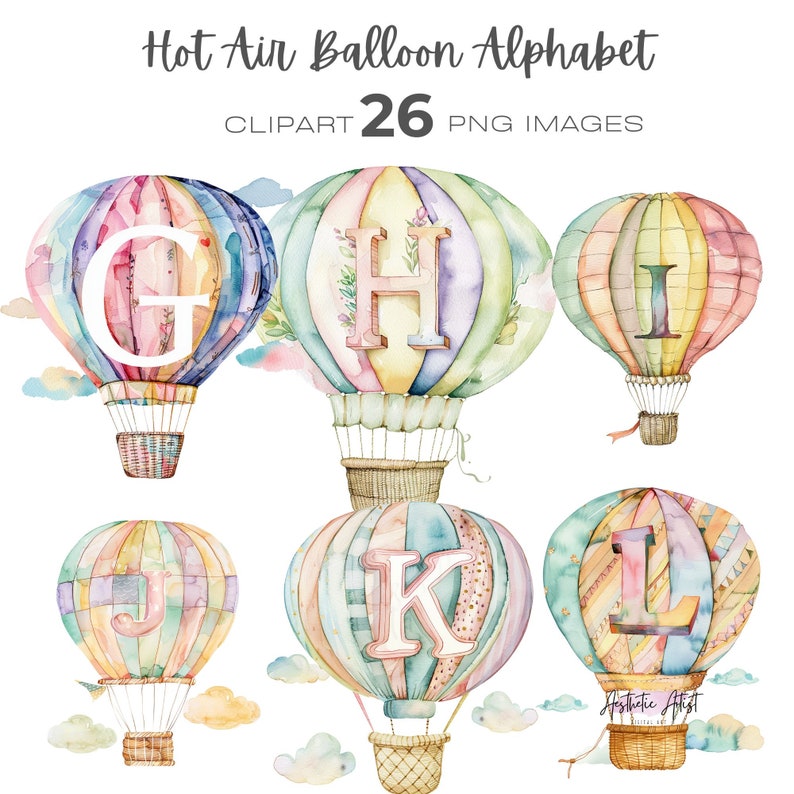 Hot Air Balloon Clipart, Pastel Baby Shower, Nursery Art Clipart - Etsy