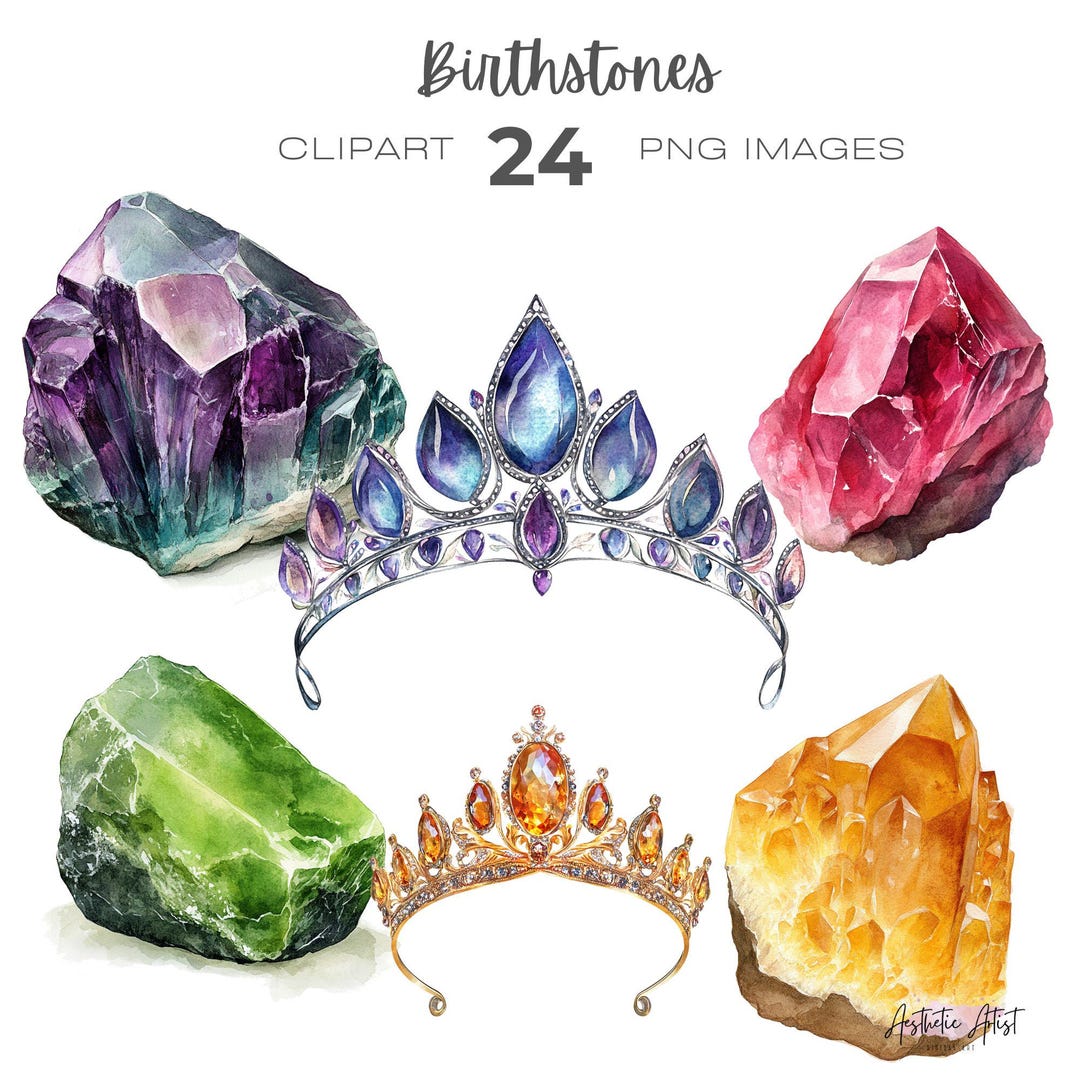 Watercolour Birthstone Clipart Bundle, Birthday, Birth Month Gems ...