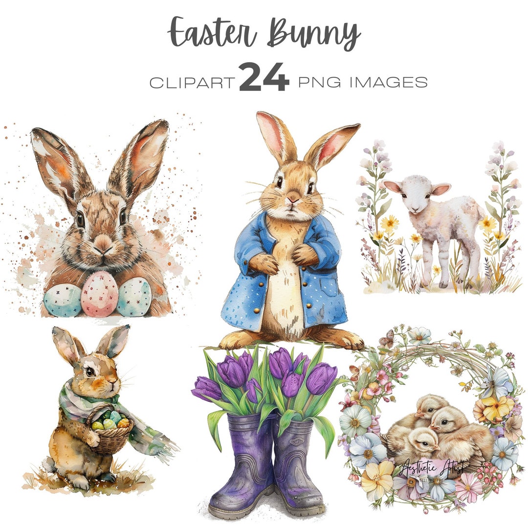 Watercolour Spring Easter Clipart Bundle, Easter Egg, Bunny Rabbit ...