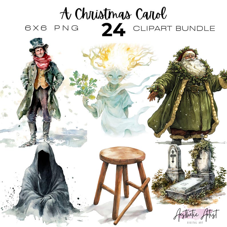 Watercolour A Christmas Carol Clipart, Charles Dickens, Holiday ...