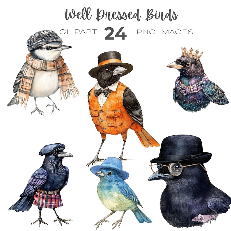 Well Dressed Birds Clipart, Farmhouse Vintage Png, Dapper Bird Clip Art ...