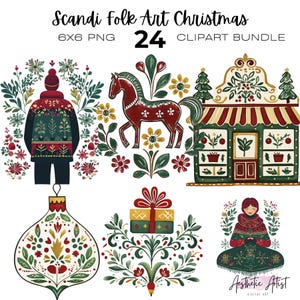 Watercolour Scandi Folk Art Christmas Clipart Bundle, Hygge ...